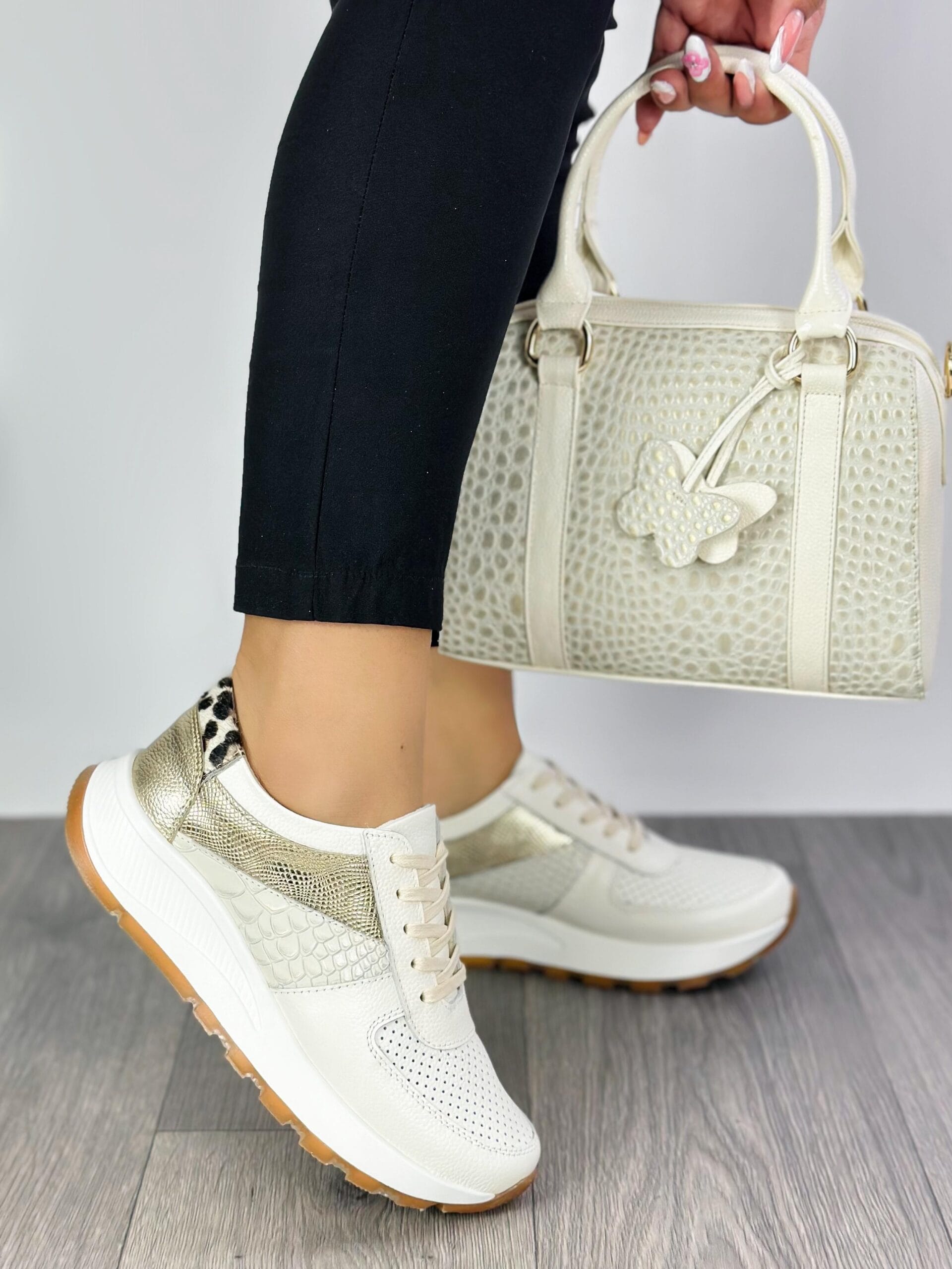 Tenis Tenis Aurora Talco x Dorado con Print